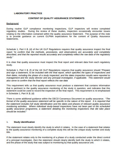 9+ Quality Assurance Statement Templates in PDF