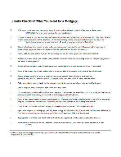 10+ Mortgage Checklist Templates in PDF | DOC