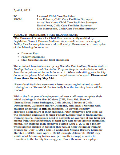 11+ Child Care Memo Templates in PDF | WORD