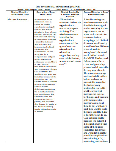 10+ Clinical Experience Log Templates in PDF | DOC