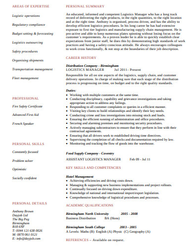 10+ Logistics Manager CV Templates in PDF | Word