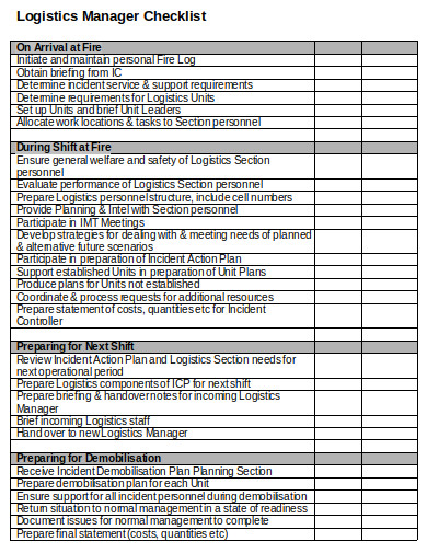 11+ Logistics Checklist Templates in PDF | MS Word