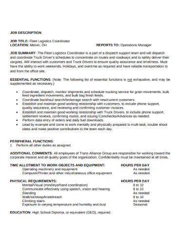 10+ Logistics Coordinator Job Description Templates in PDF | MS Word