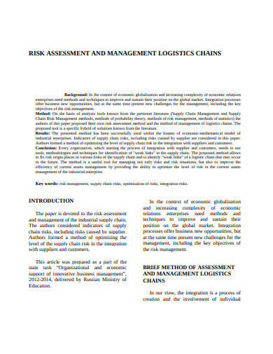9+ Logistics Risk Assessment Templates in PDF | MS Word