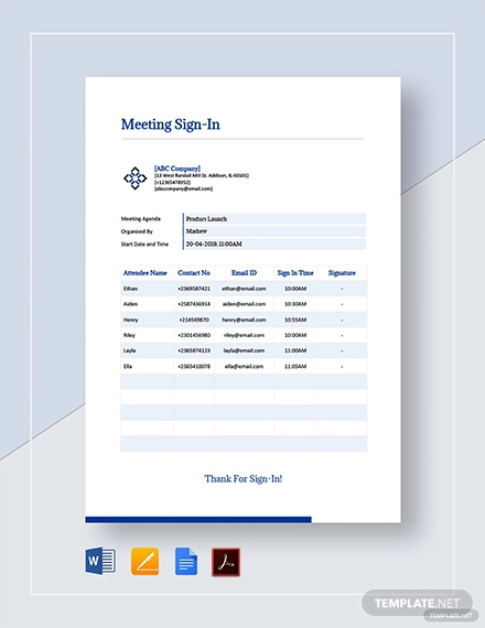 Meeting Sign In Sheet Template - 13+ Free PDF Documents Download