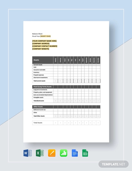 12 Monthly Balance Sheet Templates