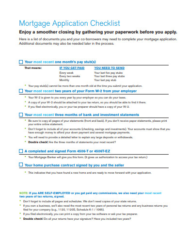 10+ Mortgage Checklist Templates in PDF | DOC
