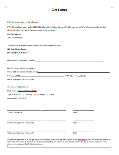 10+ Mortgage Gift Letter Templates in PDF | Word