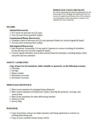 10+ Mortgage Checklist Templates in PDF | DOC