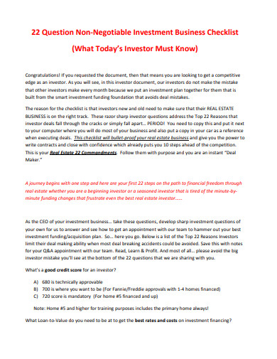 11+ Investment Checklist Templates in PDF | DOC