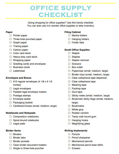 7+ Office Supply Checklist Templates in PDF | Word