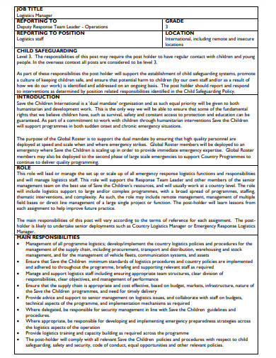10+ Logistics Manager Job Description Templates in PDF | MS Word