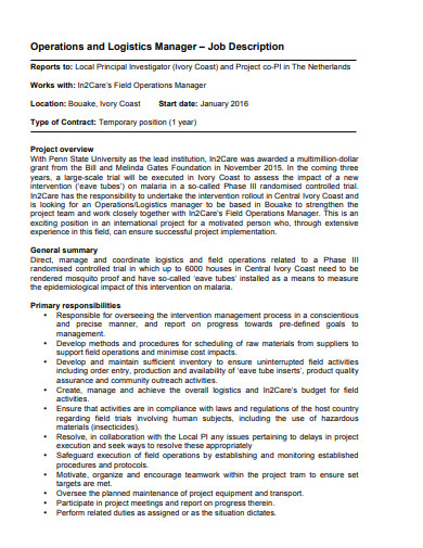 10+ Logistics Job Description Templates in PDF | MS Word