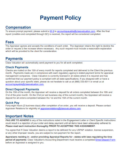 12+ Payment Policy Templates in PDF | MS Word | Google Docs