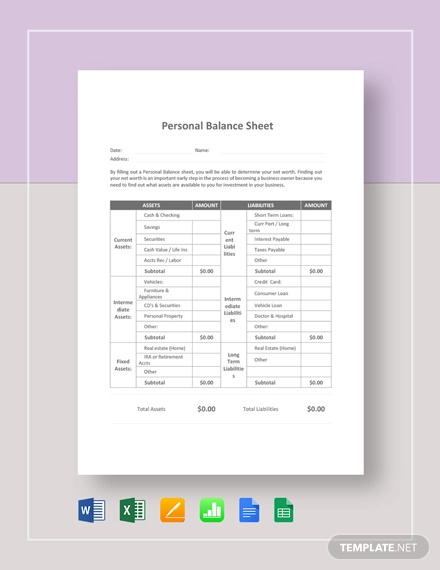 Personal Balance Sheet Template 18 Word Excel PDF Documents Download