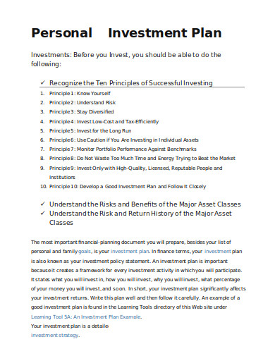 11+ Personal Investment Plan Templates in PDF | WORD