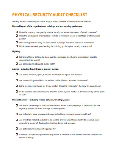 7+ Physical Security Audit Checklist Templates in Doc | PDF