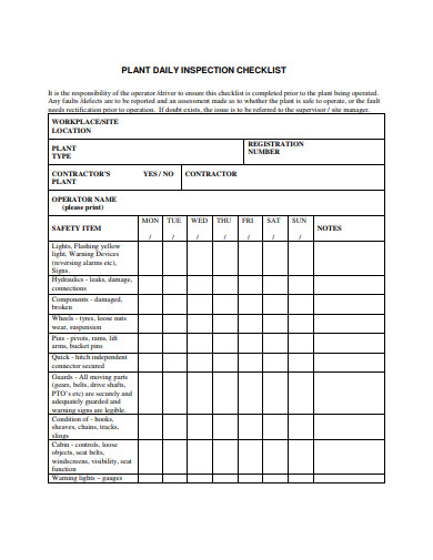 11+ Daily Safety Inspection Checklist and Form Templates in PDF | XLS | DOC