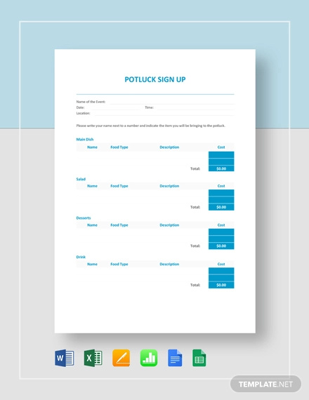 Potluck Signup Sheet - 16+ Free PDF, Word Documents Download