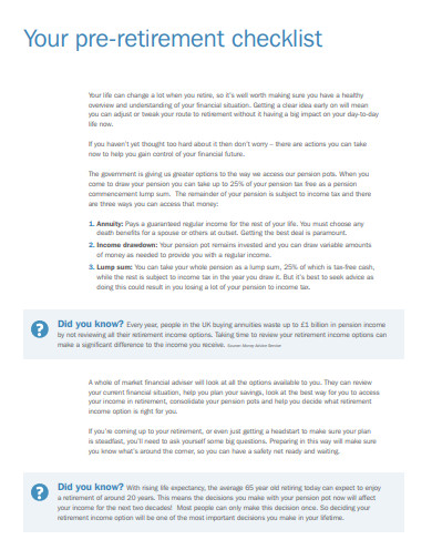 10 Pre retirement Checklist Templates In PDF DOC