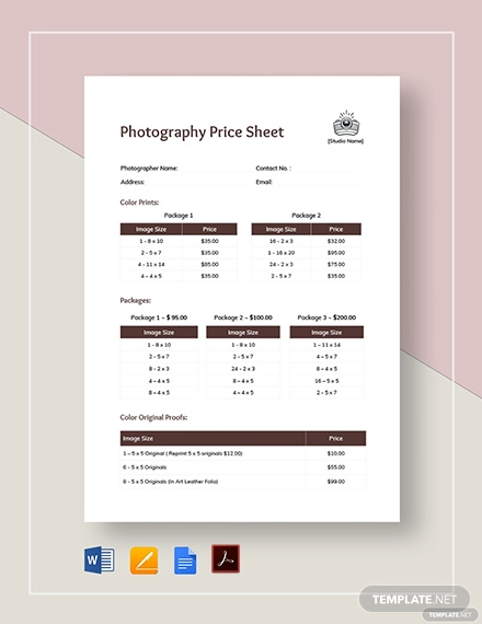Price Sheet Templates 16 Free Excel Word Documents Download