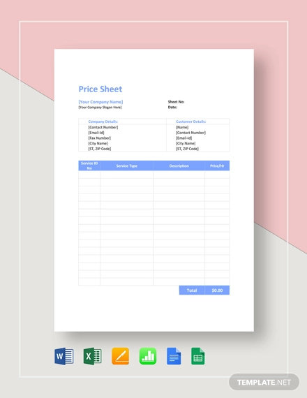 10+ Price Sheet Templates - Free Sample, Example, Format Download!