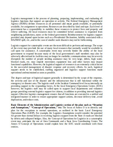 4+ Logistics Management Plan Templates in PDF | MS Word