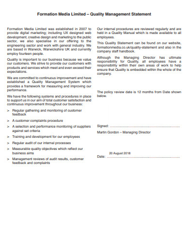 11+ Quality Management Statement Templates in PDF | DOC