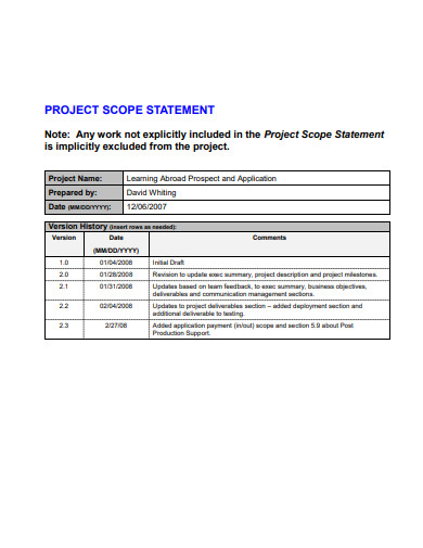 11+ Project Scope Statement Templates in PDF | DOC