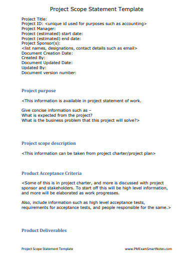 11+ Project Scope Statement Templates in PDF | DOC
