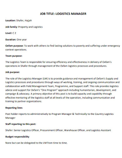 10+ Logistics Manager Job Description Templates in PDF | MS Word
