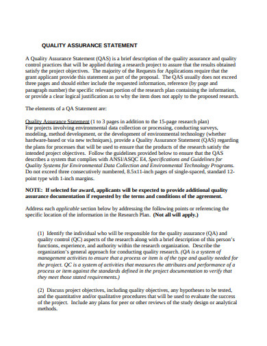 9+ Quality Assurance Statement Templates in PDF