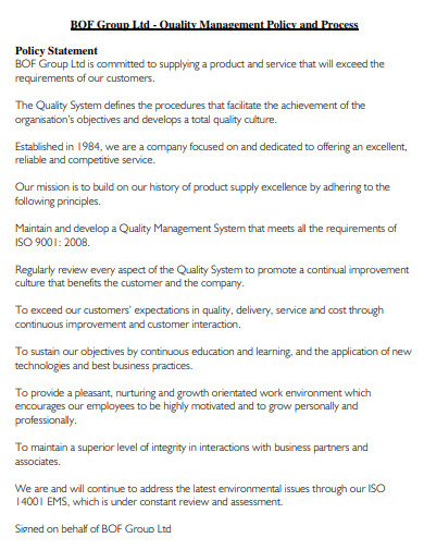 11+ Quality Management Statement Templates in PDF | DOC