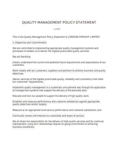 11+ Quality Management Statement Templates in PDF | DOC