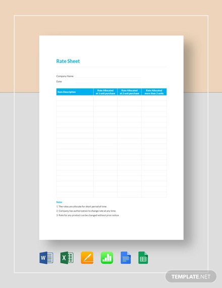 28+ Rate Sheet Templates - Word, Excel, PDF Document Download