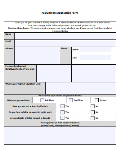 10+ Recruitment Application Form Templates in PDF | MS Word
