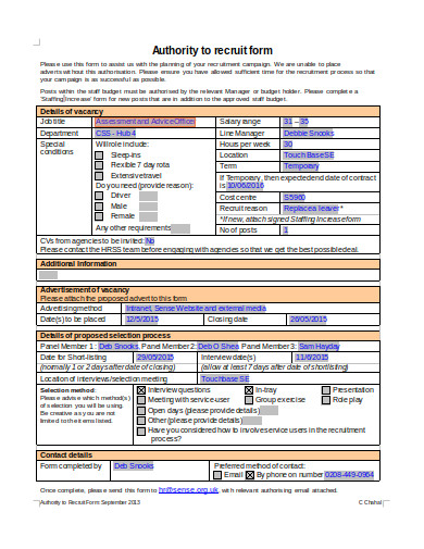 5+ Recruitment Authorisation Form Templates in PDF | MS Word
