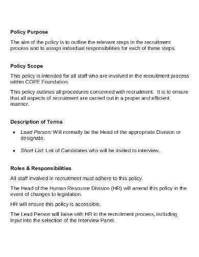 13+ Recruitment Policy Templates in PDF | MS Word