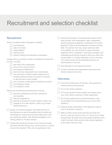 11+ Recruitment Checklist Templates in PDF | MS Word