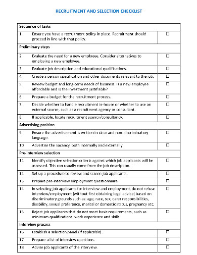 11+ Recruitment Checklist Templates in PDF | MS Word