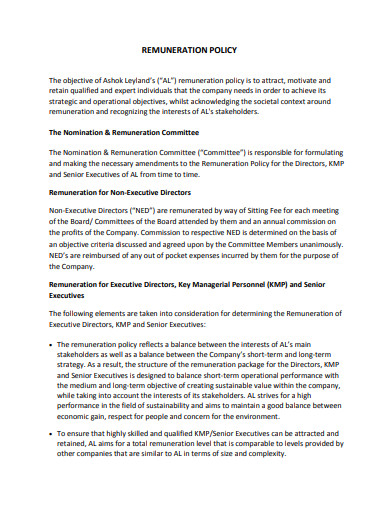 11+ Remuneration Policy Templates in PDF | Ms Word