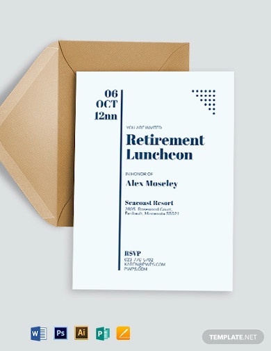Retirement Luncheon Invitation Templates in AI | Word | Pages | PSD ...