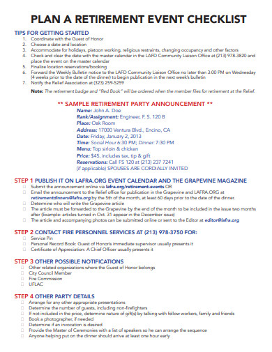 9+ Retirement Party Checklist Templates in PDF