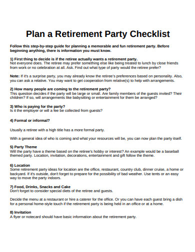 9+ Retirement Party Checklist Templates in PDF