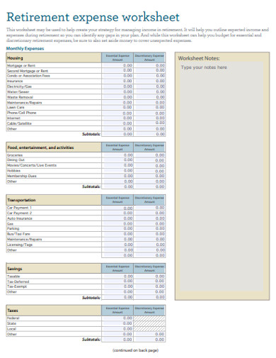 11 Retirement Expense Worksheet Templates In PDF DOC