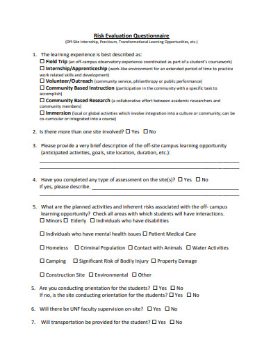 10+ Risk Evaluation Questionnaire Templates in PDF | MS Word