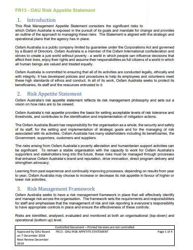 9+ Risk Appetite Statement Templates in PDF | DOC