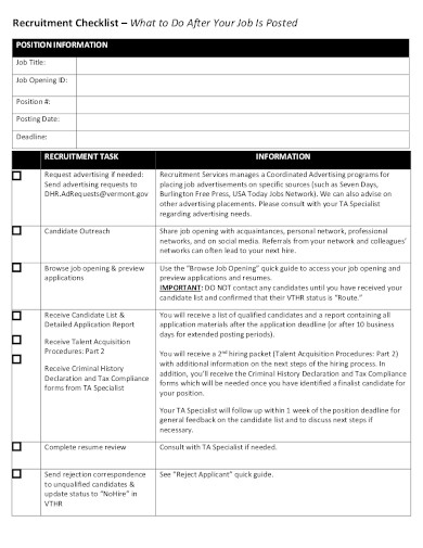 11+ Recruitment Checklist Templates in PDF | MS Word