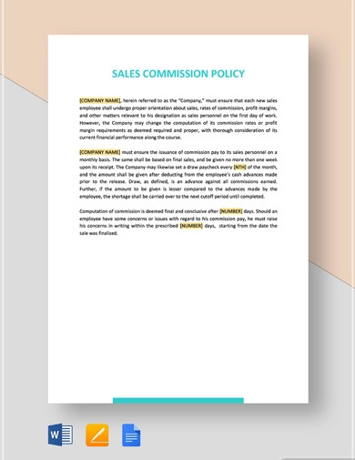 11+ Sales Commission Policy Templates in PDF | MS Word | Pages
