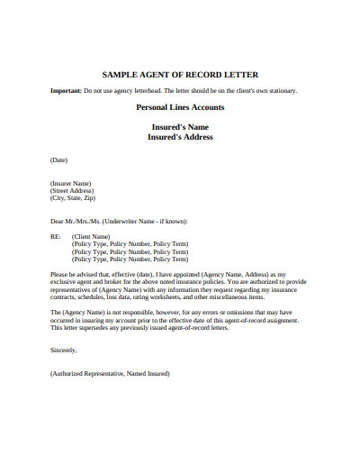 11+ Agency of Record Letter Templates in Doc | PDF